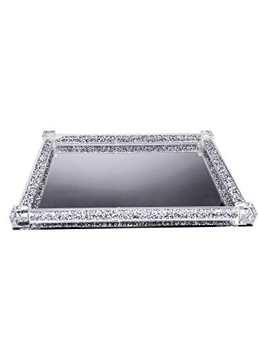 BANQLE Mirrored Vanity Trays, Perfume Trays for Dresser, Glass Decorative Trays for Home Decor, Silver Jewelry Trays