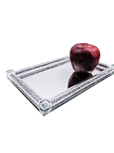 BANQLE Mirrored Vanity Trays, Perfume Trays for Dresser, Glass Decorative Trays for Home Decor, Silver Jewelry Trays