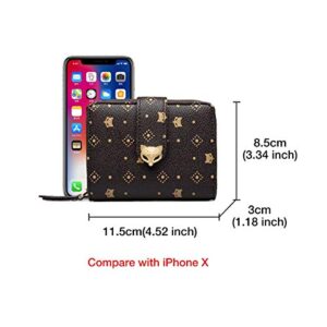 FOXER PVC Faux Leather Wallets for Women, Artificial Leather Monogram Ladies Small Cute Wallet with Zipper Coin Pocket Women's Mini Short Wallet Girls Designer Zip Around Wallet Credit Card Holder