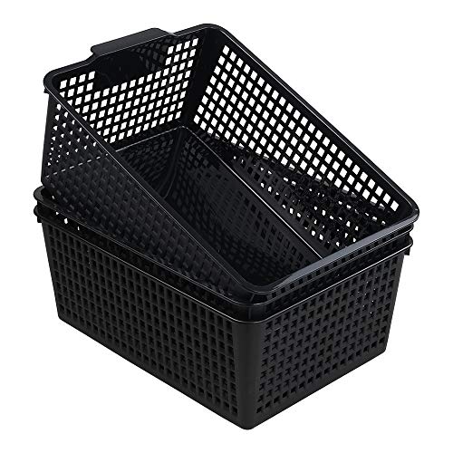 Leendines Plastic Storage Baskets, 3 Packs Plastic Black Organizer Bin