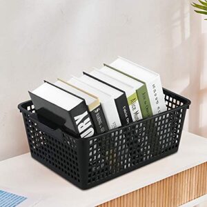 Leendines Plastic Storage Baskets, 3 Packs Plastic Black Organizer Bin