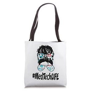 messy bun med tech life nurse 2021 ideas funny tote bag