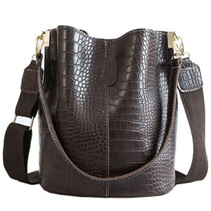 women hobo shoulder bag, crocodile pattern handbags large capacity crossbody bag, coffee