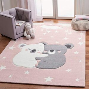 safavieh carousel kids collection 3′ square pink/white crk195u koala hug non-shedding nursery playroom area rug