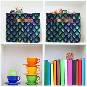 TropicalLife Rectangular Storage Bin Cube 3D Magical Dragon Scales Pattern Foldable Organizer Basket with Handles, Collapsible Storage Box for Kids Toy Shelf Closet Nursery