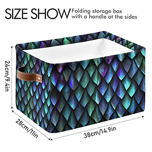 TropicalLife Rectangular Storage Bin Cube 3D Magical Dragon Scales Pattern Foldable Organizer Basket with Handles, Collapsible Storage Box for Kids Toy Shelf Closet Nursery