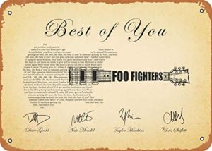 eicoco guitar shaped rock lyrics foo fighters guitar lyrics plaque poster metal tin sign 8″ x 12″ vintage retro wall decor.