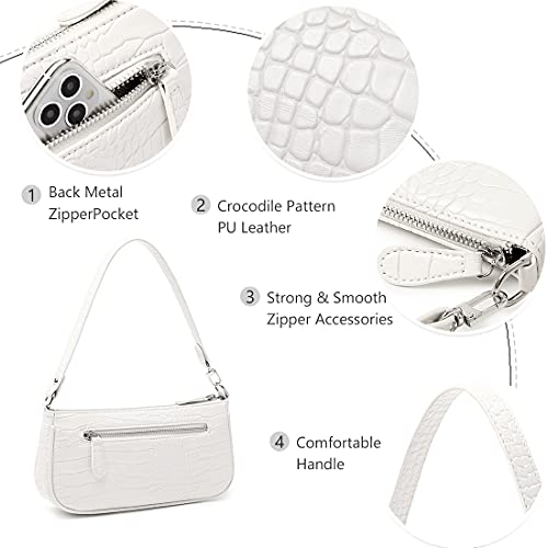 Shoulder Bag White Purse Y2k Purses Classic Crocodile Pattern Clutch Purses with Zipper 90s Trendy Tote Handbags for women