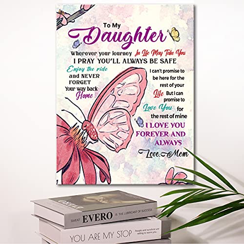 Wailozco Gifts for Daughter -Hangable Canvas Poem Prints Framed Poster Wall Art for Daughter from Mom-Meaningful Daughter Gifts,Daughter Home Bedroom Living Room Wall Decor- Butterfly