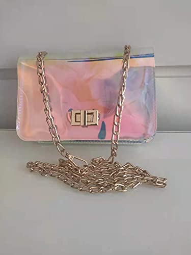 Mini Holographic Bag Evening Clutch Purses Clear Purse Iridescent Purse Shoulder Bag Handbags for Women and Girls