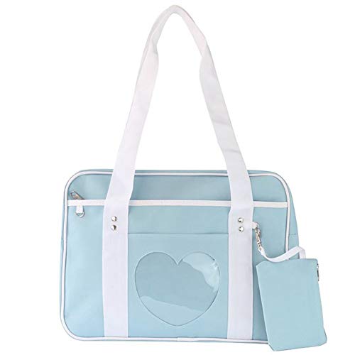 Ita Bag Tote Purse Handbags Heat Clear Window for Pins Display Anime Shoulder Satchel (Blue)