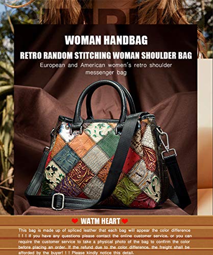 Segater Women Multicolor Splicing Handbag Genuine Leather Tote RANDOM Colorful Top-handle Shoulder Bag Printing Satchels Purses