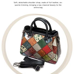 Segater Women Multicolor Splicing Handbag Genuine Leather Tote RANDOM Colorful Top-handle Shoulder Bag Printing Satchels Purses