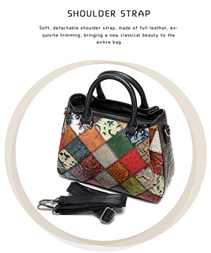 Segater Women Multicolor Splicing Handbag Genuine Leather Tote RANDOM Colorful Top-handle Shoulder Bag Printing Satchels Purses