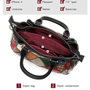 Segater Women Multicolor Splicing Handbag Genuine Leather Tote RANDOM Colorful Top-handle Shoulder Bag Printing Satchels Purses