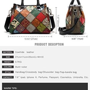 Segater Women Multicolor Splicing Handbag Genuine Leather Tote RANDOM Colorful Top-handle Shoulder Bag Printing Satchels Purses