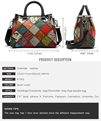 Segater Women Multicolor Splicing Handbag Genuine Leather Tote RANDOM Colorful Top-handle Shoulder Bag Printing Satchels Purses