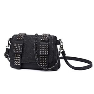 uulmbuj women shoulder crossbody bag punk skull rivet purse, gothic clutch handbags with chain shoulder strap