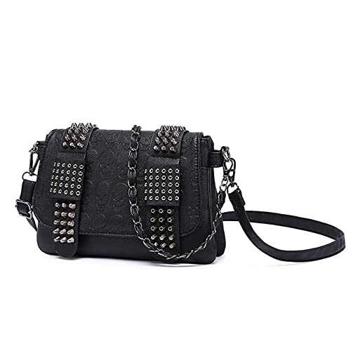 UULMBUJ Women Shoulder Crossbody Bag Punk Skull Rivet Purse, Gothic Clutch Handbags with Chain Shoulder Strap