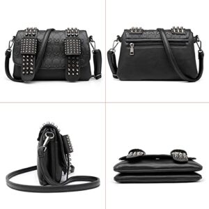 UULMBUJ Women Shoulder Crossbody Bag Punk Skull Rivet Purse, Gothic Clutch Handbags with Chain Shoulder Strap