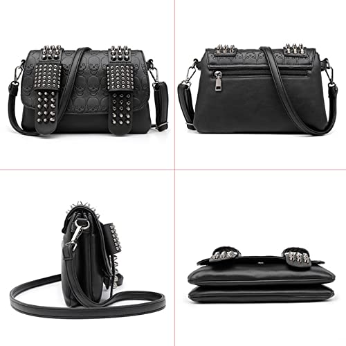 UULMBUJ Women Shoulder Crossbody Bag Punk Skull Rivet Purse, Gothic Clutch Handbags with Chain Shoulder Strap