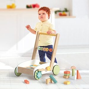 ROBOTIME Wooden Baby Push Walker Toy with Blocks,Baby Learning Walker Toddler Push Toys for 1 2 3 Yr Old, Toddler Activity Walker for Small Girls Boys 10 Month +