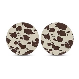 polero brown cow print car coasters 2pcs cup holder coasters non slip auto interior accessories kitchen table coaster mats