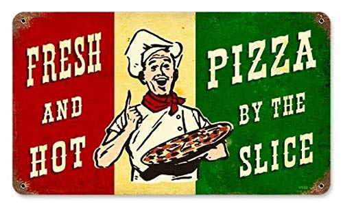 Maizeco Tin Signs Retro Pizza Slice Metal Sign 12" w x 8" h Inch Poster Plate for Man Cave Restaurants Cafe Room Pub Bar Home Indoor Wall Decor