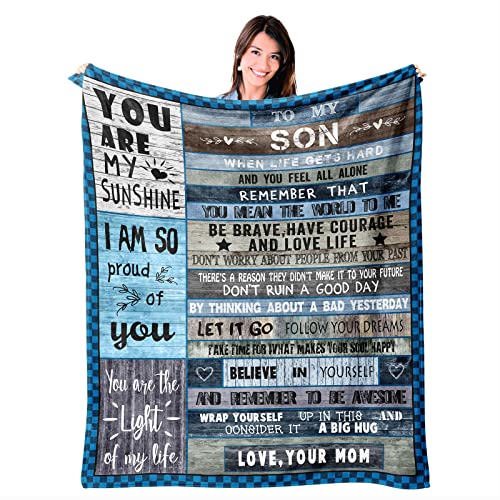 to My Son Gifts from Mom, Birthday Gifts for Son Gift for Valentine’s Day Christmas Graduation, Flannel Fleece Soft Cozy Throw Blankets Lightweight Warm Throws for Bed Sofa Couch 50"x60"