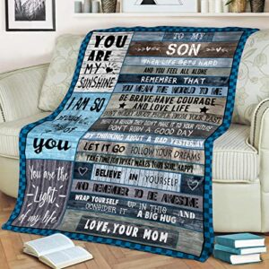 to My Son Gifts from Mom, Birthday Gifts for Son Gift for Valentine’s Day Christmas Graduation, Flannel Fleece Soft Cozy Throw Blankets Lightweight Warm Throws for Bed Sofa Couch 50"x60"