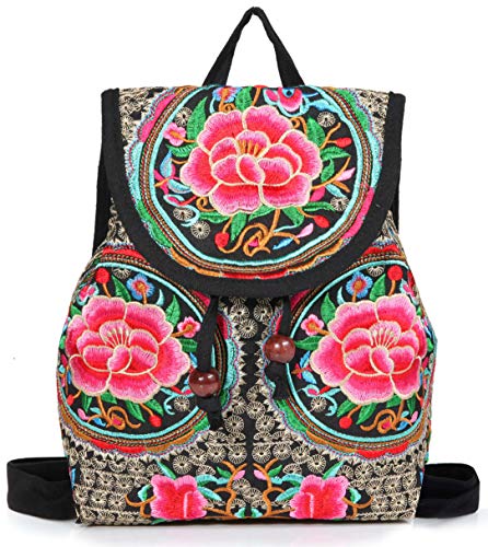 Embroidery Backpack Purse for Women Vintage Handbag Small Drawstring Casual Travel Shoulder Bag Daypack