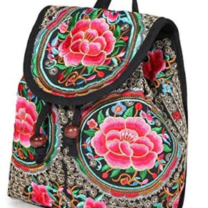 Embroidery Backpack Purse for Women Vintage Handbag Small Drawstring Casual Travel Shoulder Bag Daypack