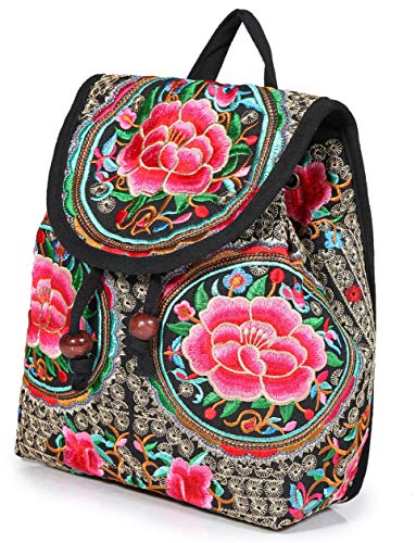 Embroidery Backpack Purse for Women Vintage Handbag Small Drawstring Casual Travel Shoulder Bag Daypack