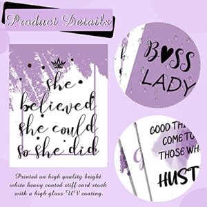 Clabby 6 Pieces Boss Lady Inspirational Wall Art, Motivational Saying Wall Poster, Typography Lady Art Print Wall Decor, Unframed Motivational Print for Women Bathroom Lash Room (Purple)