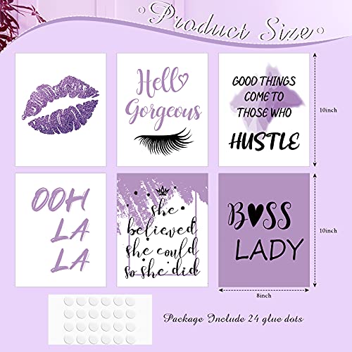 Clabby 6 Pieces Boss Lady Inspirational Wall Art, Motivational Saying Wall Poster, Typography Lady Art Print Wall Decor, Unframed Motivational Print for Women Bathroom Lash Room (Purple)