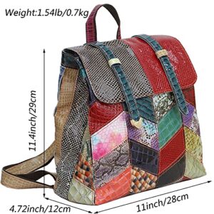 Segater Women Random Multicoloured Backpack Genuine Leather Shoulder Handbag Colorful Patchwork Purses Campus Travel Daypack