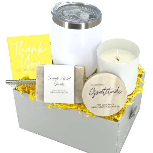 Boxzie Thank You Gifts for Women - Gift Box, Basket, Package Set Ideas - Gratitude Candle Boxes, Appreciation Gifts for Coworkers, Boss, Employee, Hostess, Realtor, Female, Work Anniversary, Friend