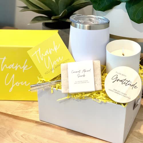 Boxzie Thank You Gifts for Women - Gift Box, Basket, Package Set Ideas - Gratitude Candle Boxes, Appreciation Gifts for Coworkers, Boss, Employee, Hostess, Realtor, Female, Work Anniversary, Friend