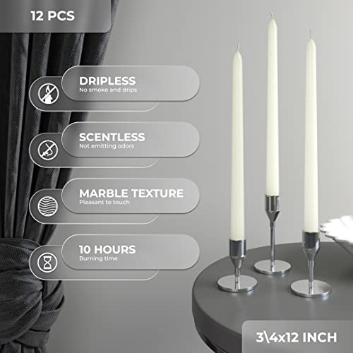 CANDWAX Ivory Taper Candles 12 inch Dripless - Set of 12 Tapered Candles Ideal as Dinner Candles - Smokeless and Unscented Taper Candles Long Burning - Hand Poured Tall Candlesticks