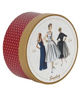 simplicity vintage 559360007 retro fashion circular storage box for sewing supplies, 7.25 x 7.25 x 3.75 inches