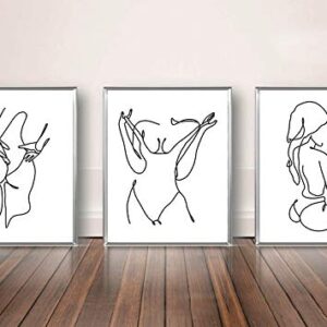 Line Art Prints Fashion Women Art Print Set of 3 Black and White Prints Stick Figure Printing Gift for Women Canvas Rose Prints Wall Pictures for Bedroom Home Decor No Frame 8X10 inches