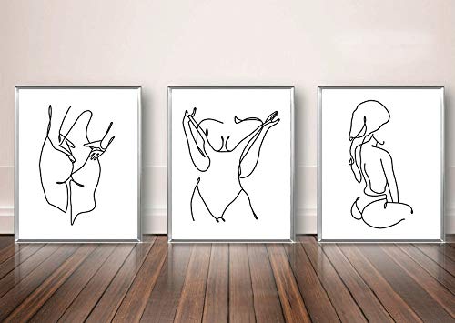 Line Art Prints Fashion Women Art Print Set of 3 Black and White Prints Stick Figure Printing Gift for Women Canvas Rose Prints Wall Pictures for Bedroom Home Decor No Frame 8X10 inches