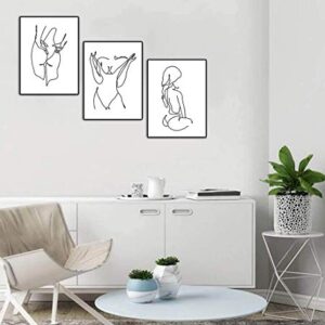 Line Art Prints Fashion Women Art Print Set of 3 Black and White Prints Stick Figure Printing Gift for Women Canvas Rose Prints Wall Pictures for Bedroom Home Decor No Frame 8X10 inches