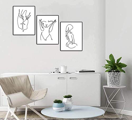 Line Art Prints Fashion Women Art Print Set of 3 Black and White Prints Stick Figure Printing Gift for Women Canvas Rose Prints Wall Pictures for Bedroom Home Decor No Frame 8X10 inches