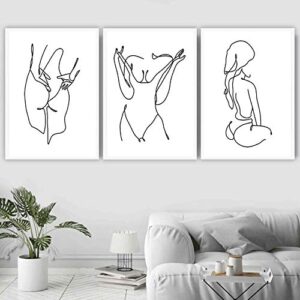 Line Art Prints Fashion Women Art Print Set of 3 Black and White Prints Stick Figure Printing Gift for Women Canvas Rose Prints Wall Pictures for Bedroom Home Decor No Frame 8X10 inches