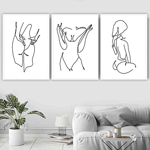 Line Art Prints Fashion Women Art Print Set of 3 Black and White Prints Stick Figure Printing Gift for Women Canvas Rose Prints Wall Pictures for Bedroom Home Decor No Frame 8X10 inches