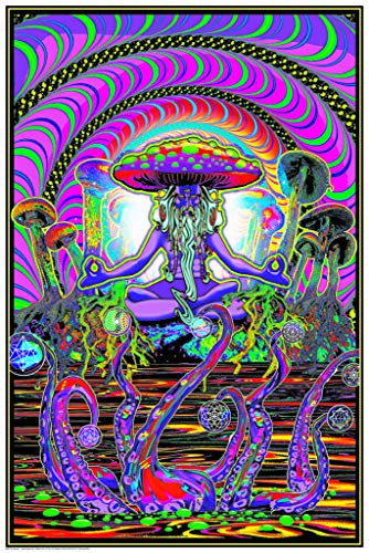 Studio B The Shroomer Mushroom Flockless UV Black Light Blacklight Trippy Poster 24x36 Inches