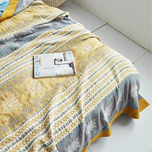 DECMAY Cotton Bohemia Throw Blanket, 5-Layer Super Soft Cozy Warm Blanket for Bed Couch. Full/Queen Size（Khaki,80"X91"