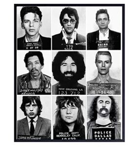 musician mugshot bowie, elvis, johnny cash, jerry garcia, jimi hendrix, mick jagger, frank sinatra, david crosby, janice joplin photo wall art – 8×10 poster print – gift for music fans – home decor