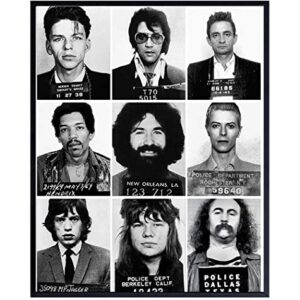 Musician Mugshot Bowie, Elvis, Johnny Cash, Jerry Garcia, Jimi Hendrix, Mick Jagger, Frank Sinatra, David Crosby, Janice Joplin Photo Wall Art - 8x10 Poster Print - Gift For Music Fans - Home Decor